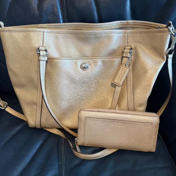 Coach | Bags | Coach Authentic Peyton Shoulder Bag Gold And Wallet ...